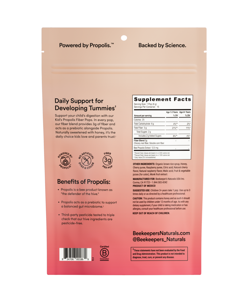 Beekeeper's Naturals Kid's Fiber Lollipops, Sweet Cherry and Raspberry ...